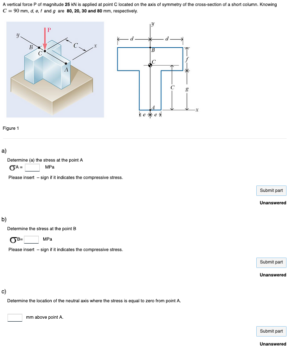Solved A vertical force P of magnitude 25 kN is applied at | Chegg.com