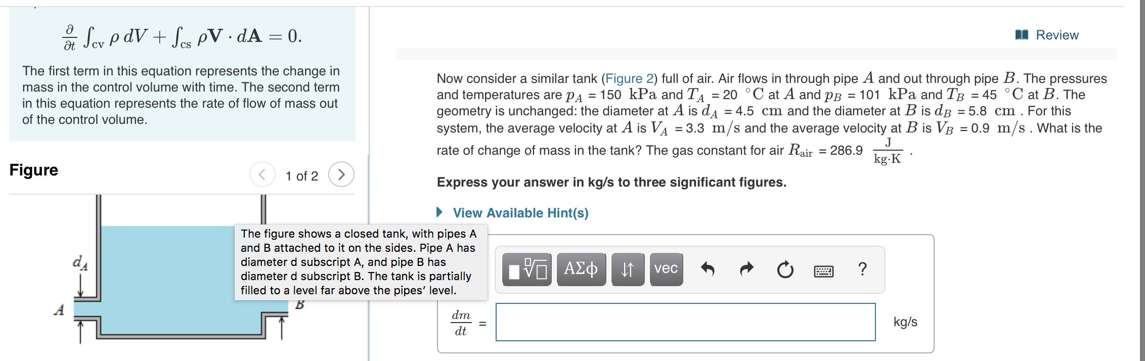 Solved a at Scv pdV + Scs PV · dA = 0. | Review The first | Chegg.com