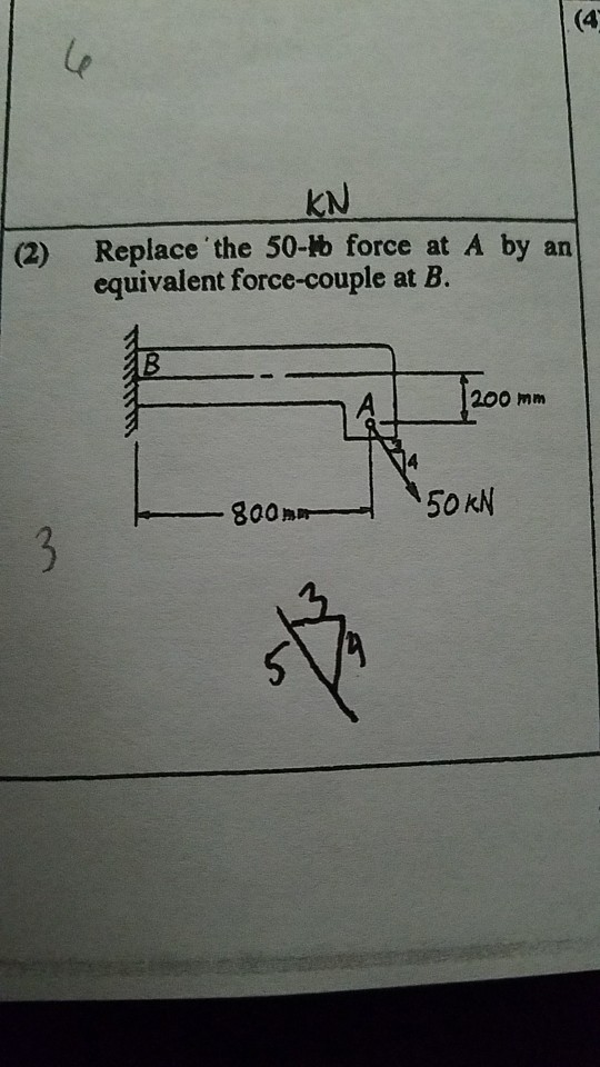 Solved (4 KN Replace the 50-lb force at A by an equivalent | Chegg.com