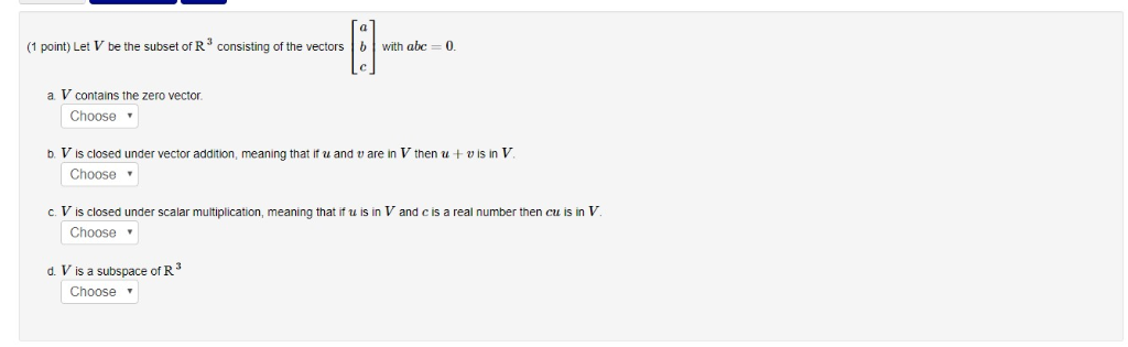 Solved (1 point) Let V be the subset of R3 consisting of the | Chegg.com