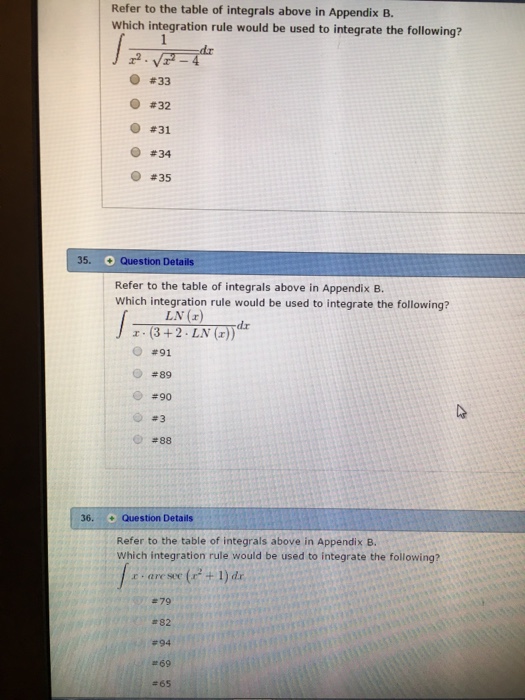 Solved Refer to the table of integrals above in Appendix B. | Chegg.com