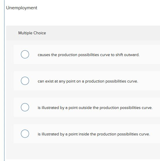 Solved Unemployment Multiple Choice causes the production | Chegg.com