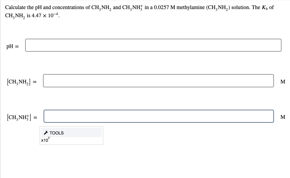 Solved Calculate the pH and concentrations of CH3NH₂ and | Chegg.com