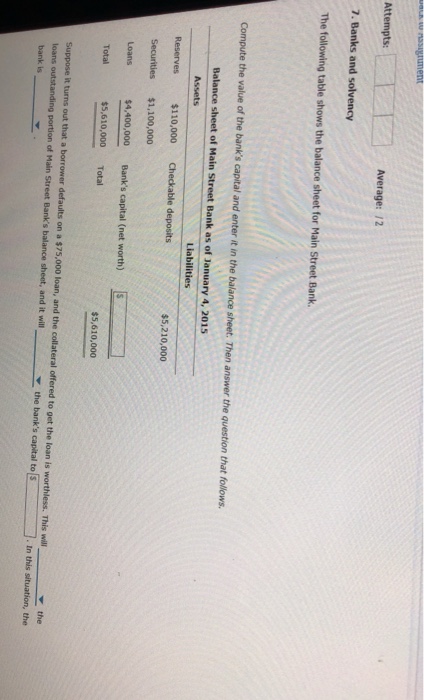 Solved Attempts Average: 12 7. Banks and solvency The | Chegg.com