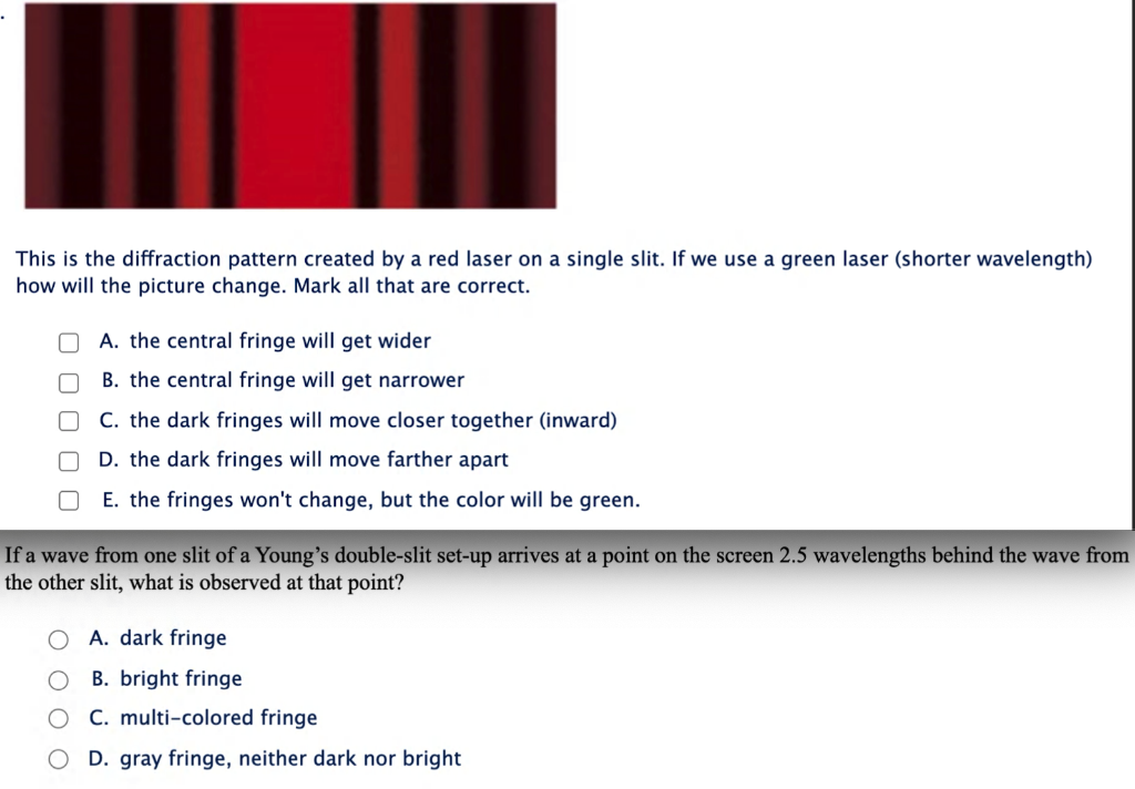 Solved This is the diffraction pattern created by a red | Chegg.com