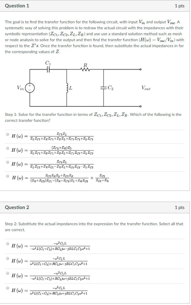 Solved The goal is to find the transfer function for the | Chegg.com