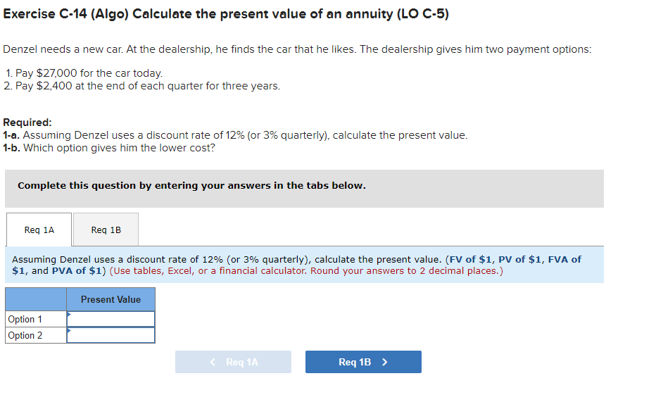 Solved Exercise C 14 Algo Calculate The Present Value Of