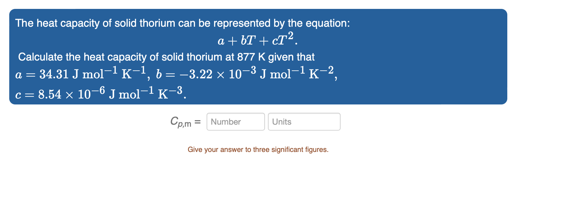 Solved The heat capacity of solid thorium can be represented | Chegg.com