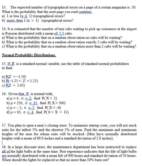 Solved 13. The expected number of typographical errors on a | Chegg.com