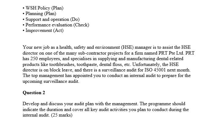 Solved - WSH Policy (Plan) - Planning (Plan) - Support and | Chegg.com