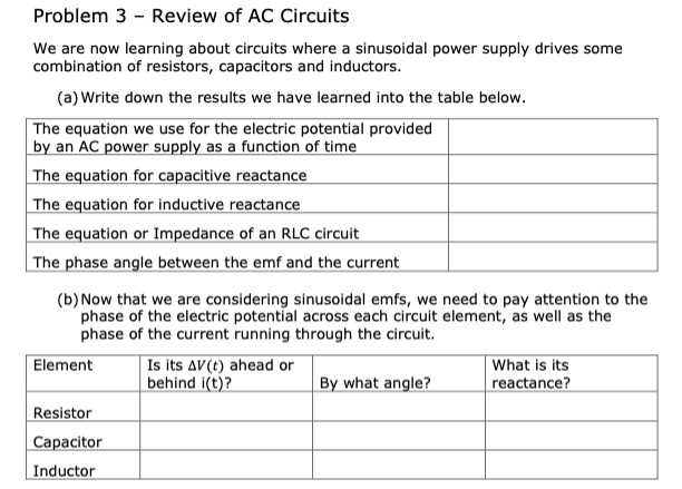 Solved Problem 3 - Review of AC Circuits We are now learning | Chegg.com