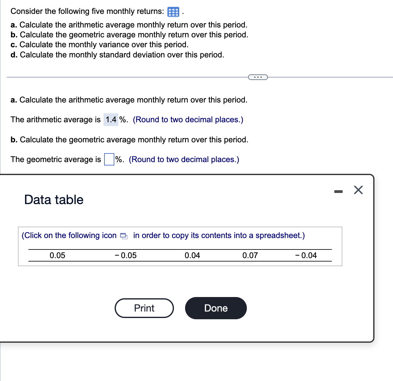 Solved Consider the following five monthly returns: a. | Chegg.com
