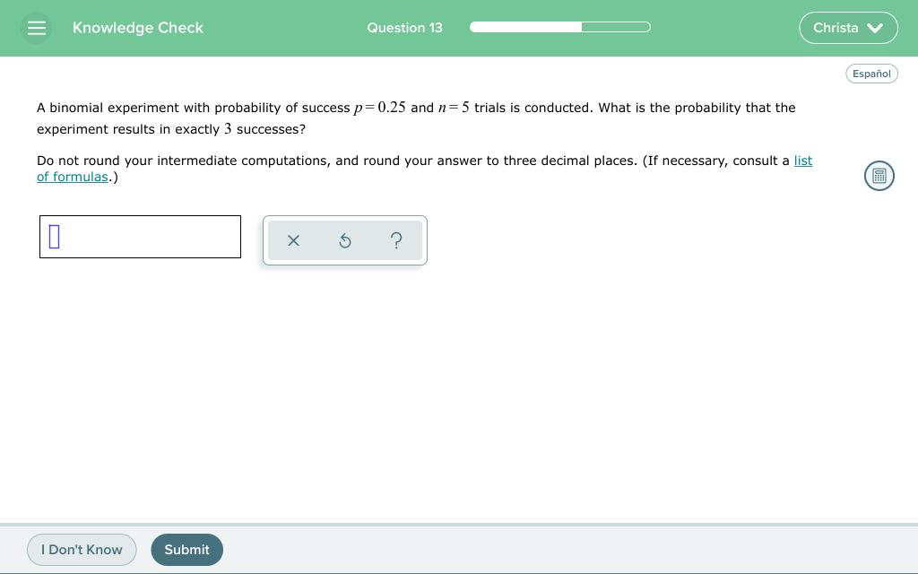 Solved III Knowledge Check Question 13 Christa v Español A | Chegg.com