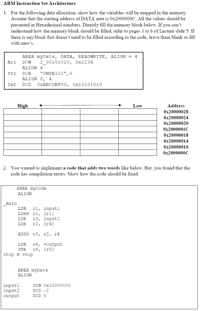 ARM Instruction Set Architecture For the following | Chegg.com