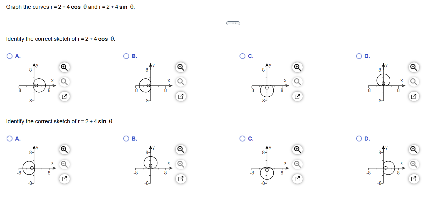 Solved Graph the curves r=2+4cosθ and r=2+4sinθ. Identify | Chegg.com