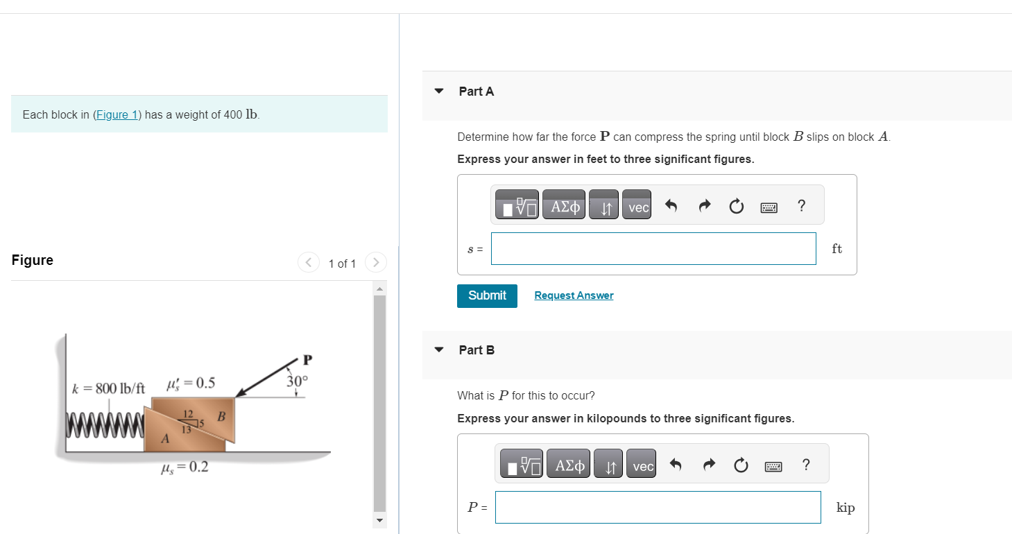 Solved Each block in (Figure 1) has a weight of 400lb. | Chegg.com