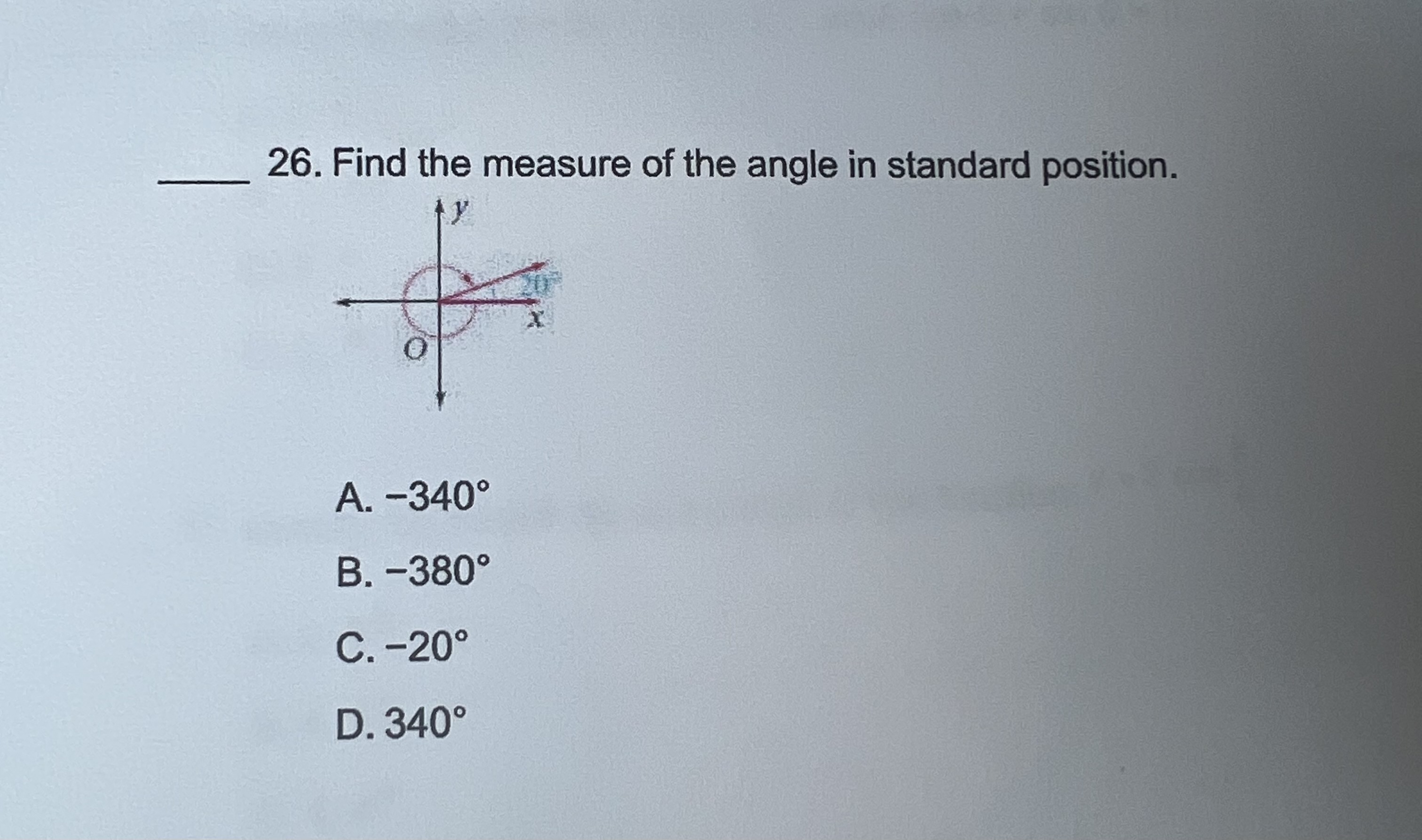 Solved 26. Find the measure of the angle in standard | Chegg.com