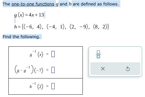 Solved The one-to-one functions g ﻿and h ﻿are defined as | Chegg.com