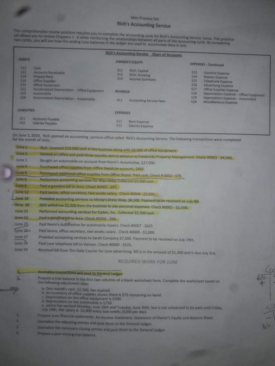 Solved Mini Practice Set Rich's Accounting Service This | Chegg.com