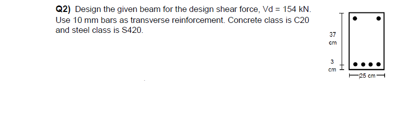 Solved Q2) ﻿Design the given beam for the design shear | Chegg.com
