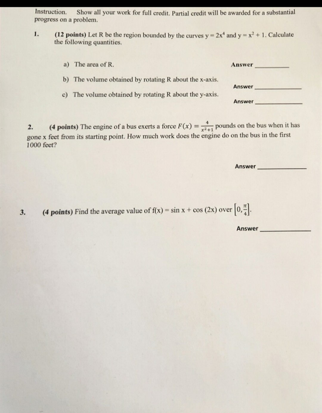 Solved Instruction. Show all your work for full credit. | Chegg.com