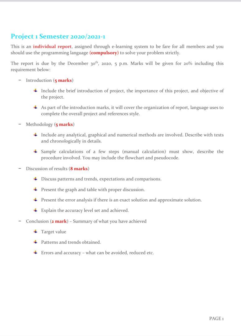 Project 1 Semester 2020/2021-1 This is an individual | Chegg.com