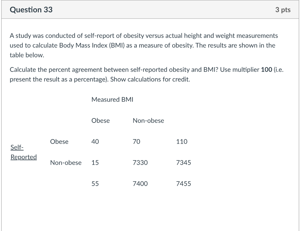 Solved A study was conducted of self-report of obesity | Chegg.com