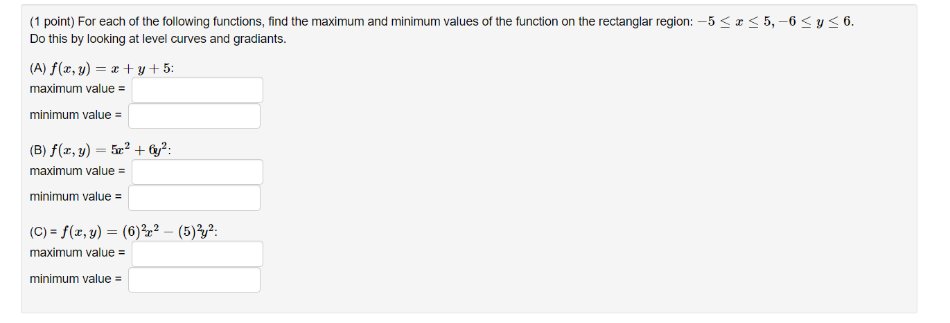 Solved (1 point) For each of the following functions, find | Chegg.com