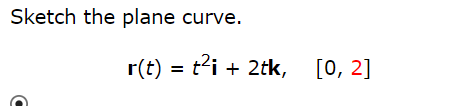 Solved Sketch the plane curve. r(t)=t2i+2tk | Chegg.com