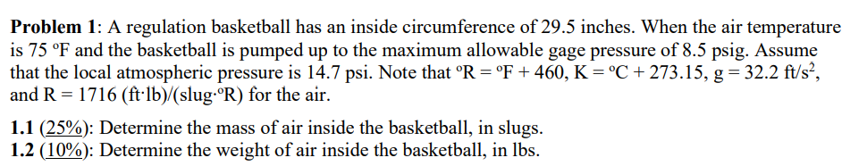 Solved Problem 1: A regulation basketball has an inside | Chegg.com
