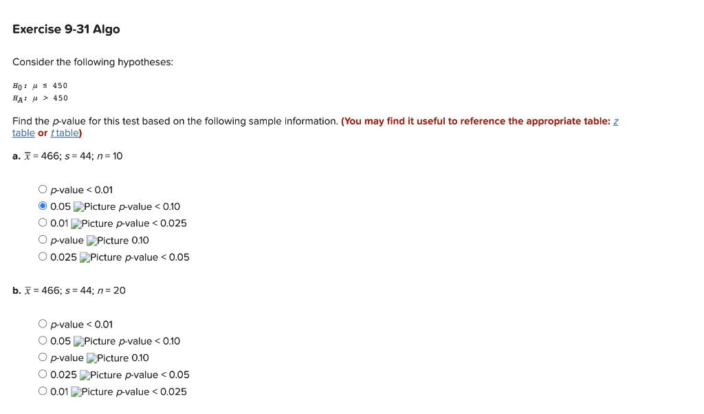 Solved Exercise 9-31 Algo Consider the following hypotheses: | Chegg.com
