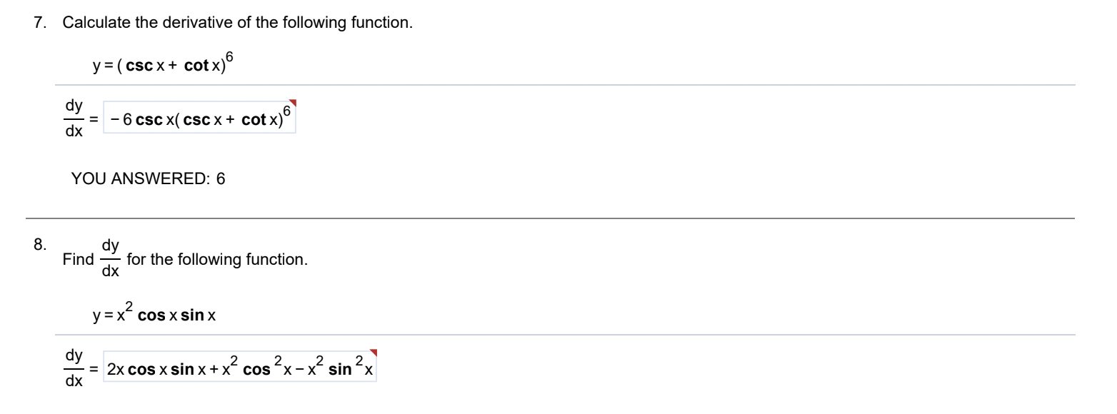 Solved 7. Calculate the derivative of the following | Chegg.com