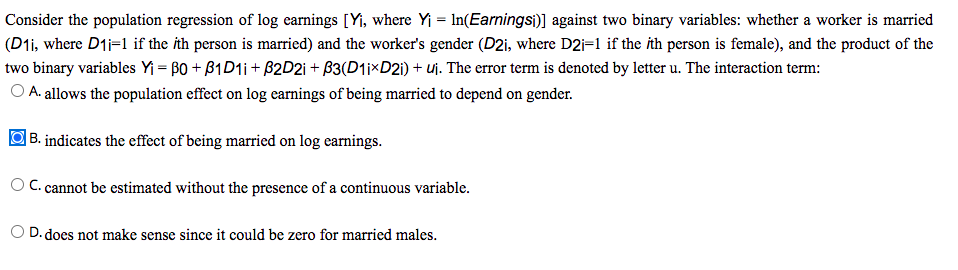 Solved Consider the population regression of log earnings | Chegg.com