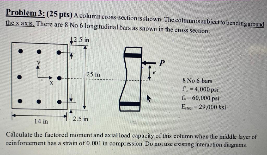 Solved Problem 3: (25 pts) A column cross-section is shown. | Chegg.com