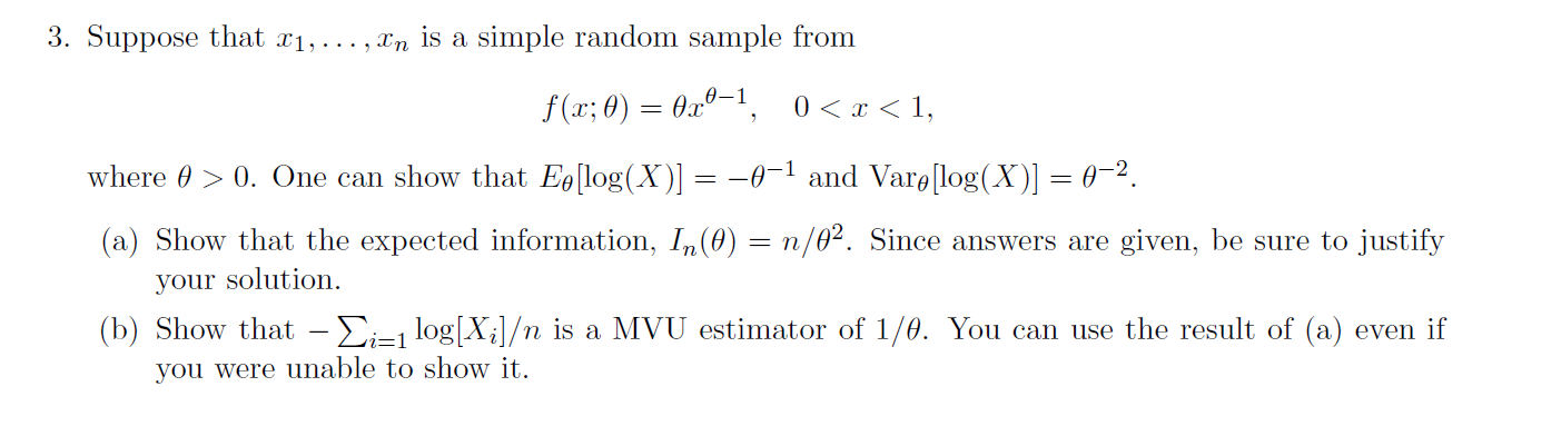Solved 3. Suppose that x1,…,xn is a simple random sample | Chegg.com