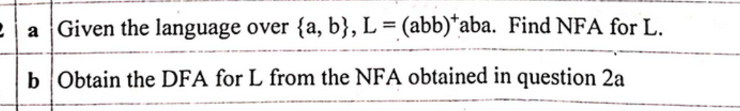 Solved a Given the language over {a,b},L=(abb)+aba. Find NFA | Chegg.com