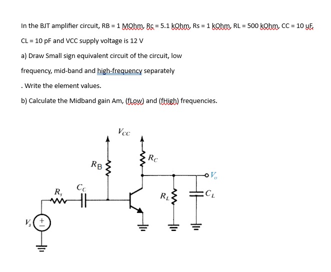 Solved In the BJT amplifier circuit, RB = 1 MQhm, | Chegg.com
