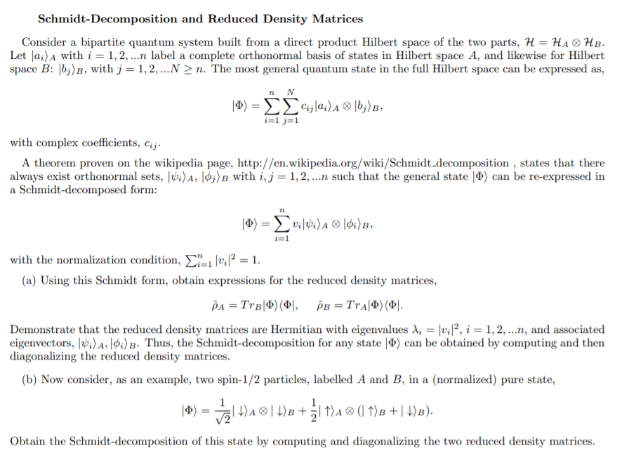 Solved Schmidt-Decomposition and Reduced Density Matrices | Chegg.com