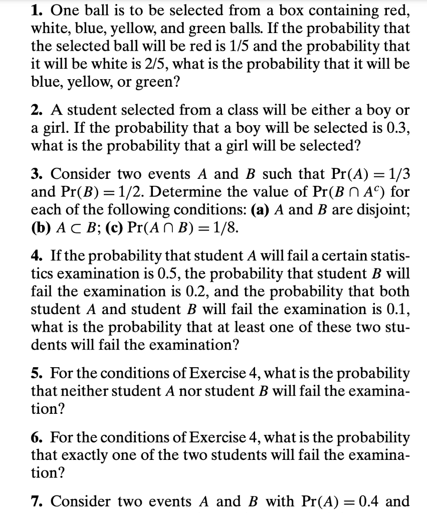Solved 1. One ball is to be selected from a box containing | Chegg.com