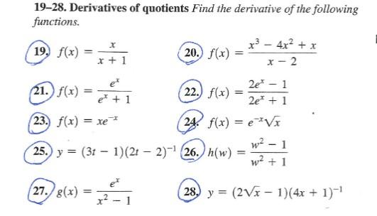 Solved 19-28. Derivatives of quotients Find the derivative | Chegg.com