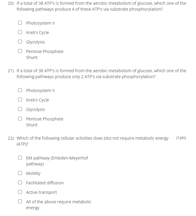 Solved 20) If a total of 38 ATP's is formed from the aerobic | Chegg.com