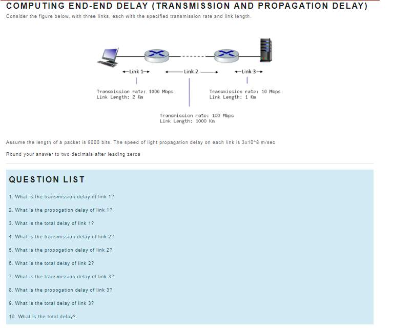 Solved COMPUTING END-END DELAY (TRANSMISSION AND PROPAGATION | Chegg.com