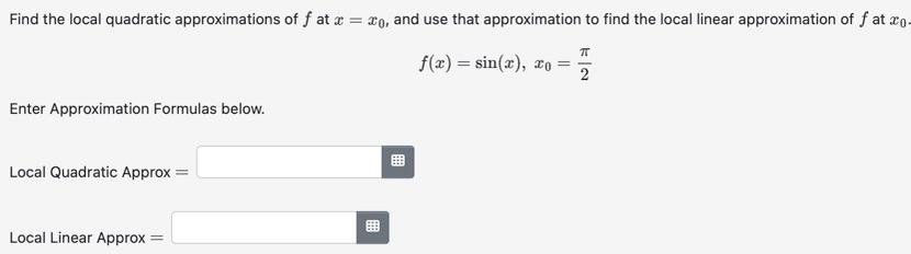 Solved Find the local quadratic approximations of f at x=x0, | Chegg.com