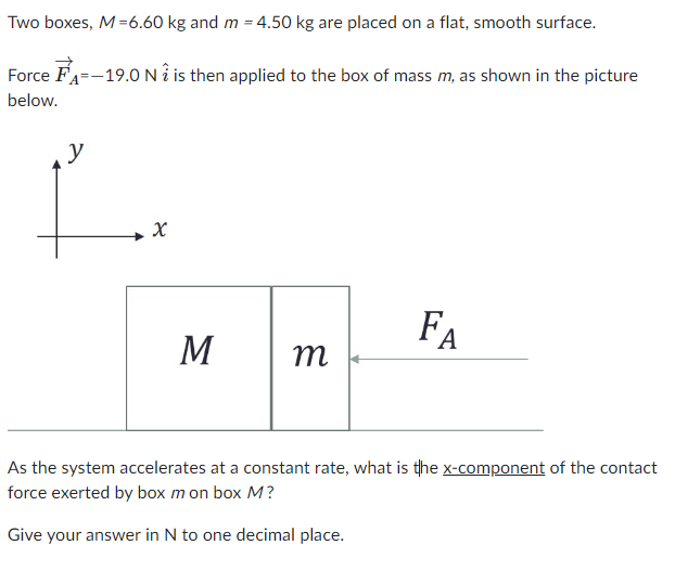 Solved Two boxes, M=6.60kg ﻿and m=4.50kg ﻿are placed on a | Chegg.com