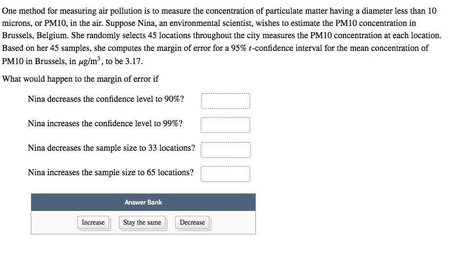 Solved One method for measuring air pollution is to measure | Chegg.com