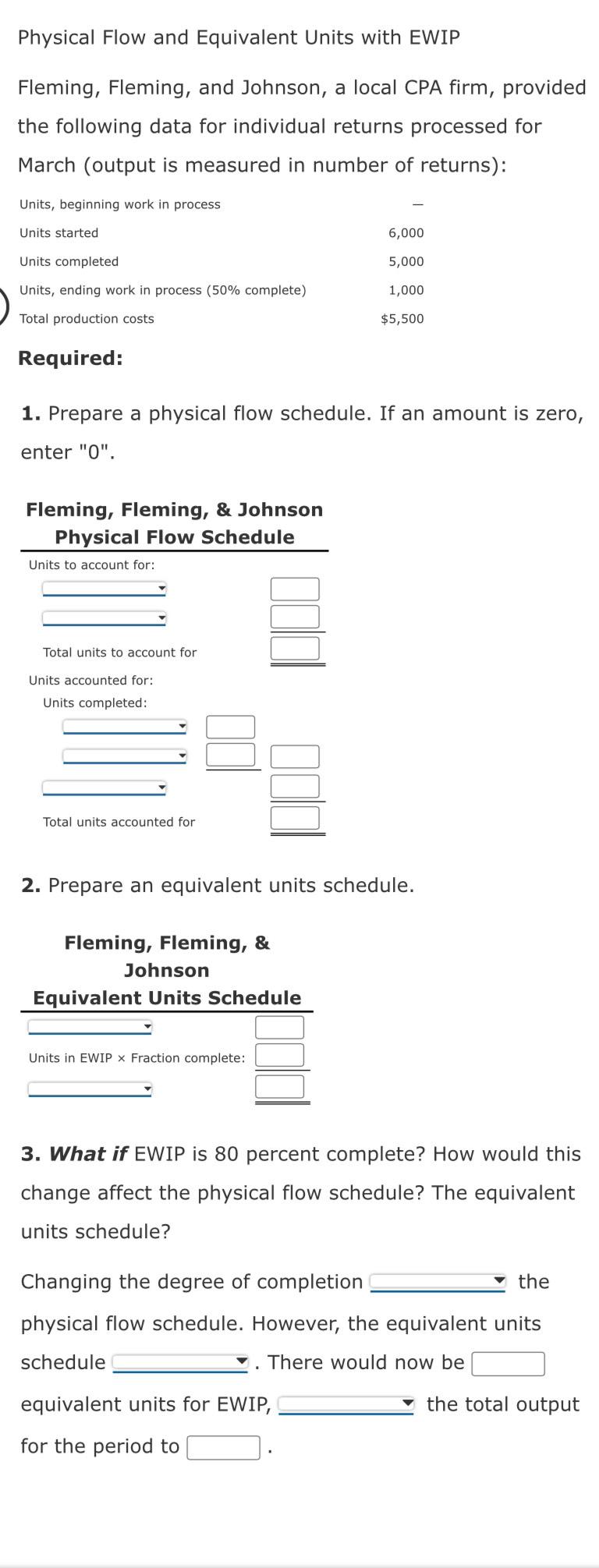 Solved Physical Flow and Equivalent Units with EWIP Fleming, | Chegg.com