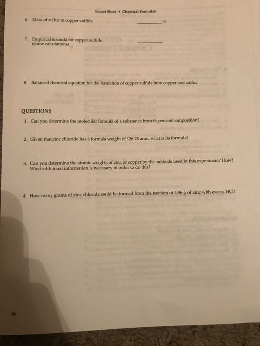 Solved REPORT SHEET EXPERIMENT Chemical Formulas5 B. Zinc | Chegg.com