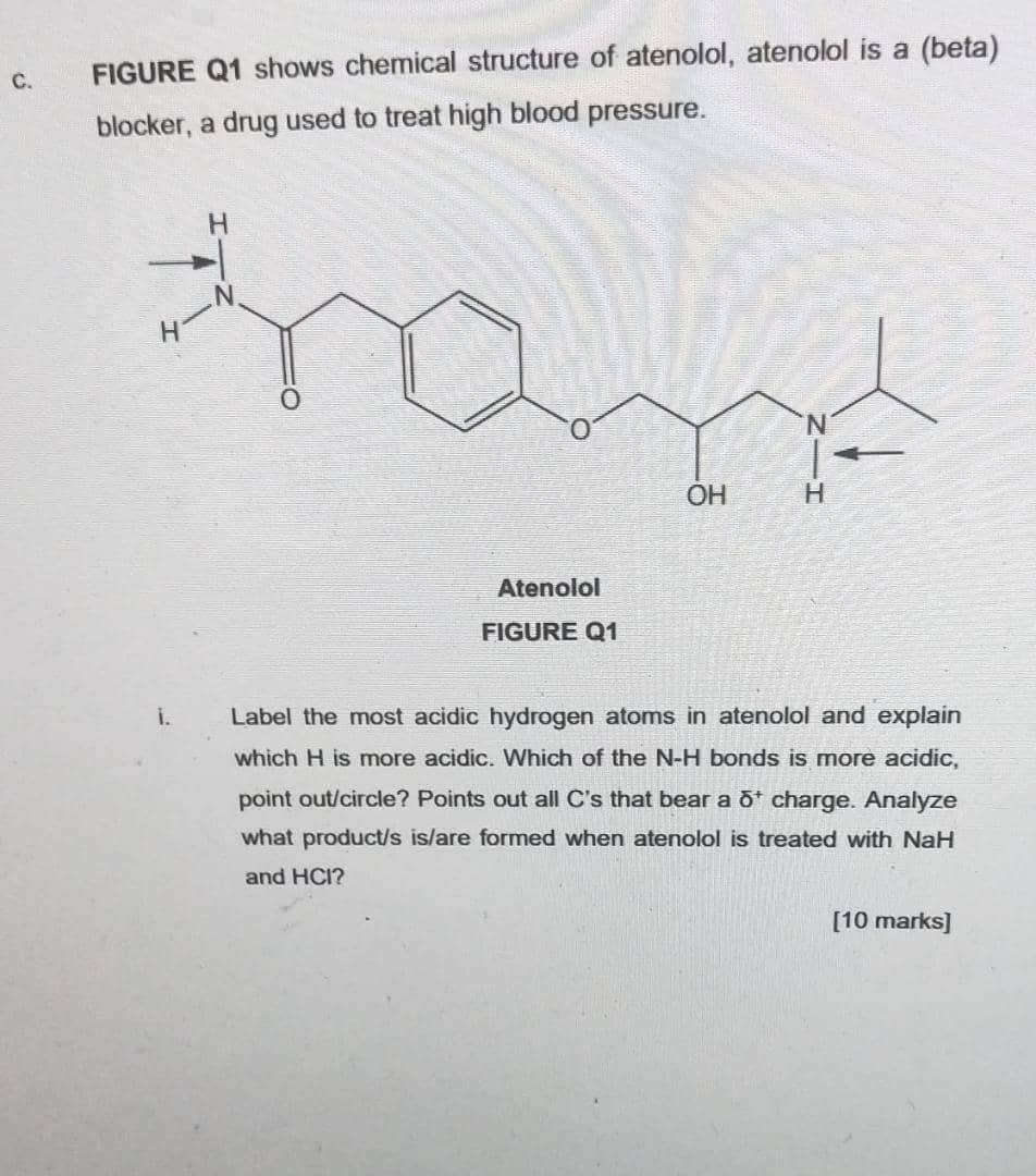 Solved C. FIGURE Q1 shows chemical structure of atenolol, | Chegg.com