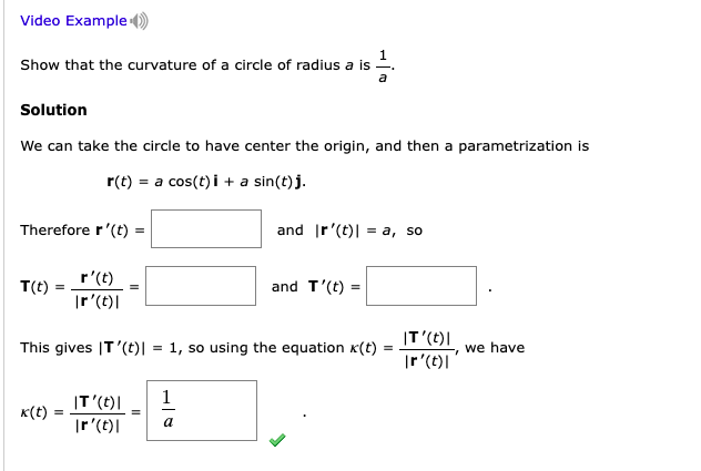 Solved Video Example) 1 Show that the curvature of a circle | Chegg.com