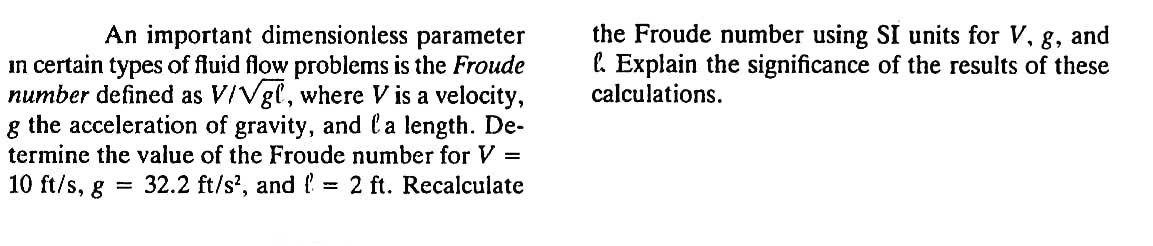 Solved the Froude number using SI units for V, 8, and 6. | Chegg.com